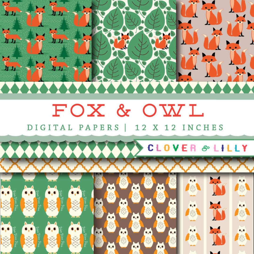 Fox Digital Papers Woodland Scrapbooking Paper Owls, Paper Pack DIGITAL ...