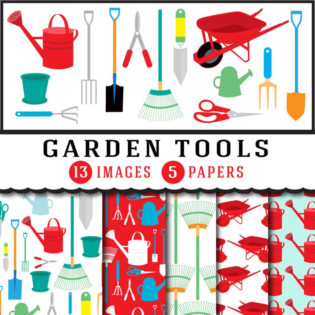 GARDEN TOOLS Clipart for Spring and Summer in Png and Jpg. Includes 5 ...