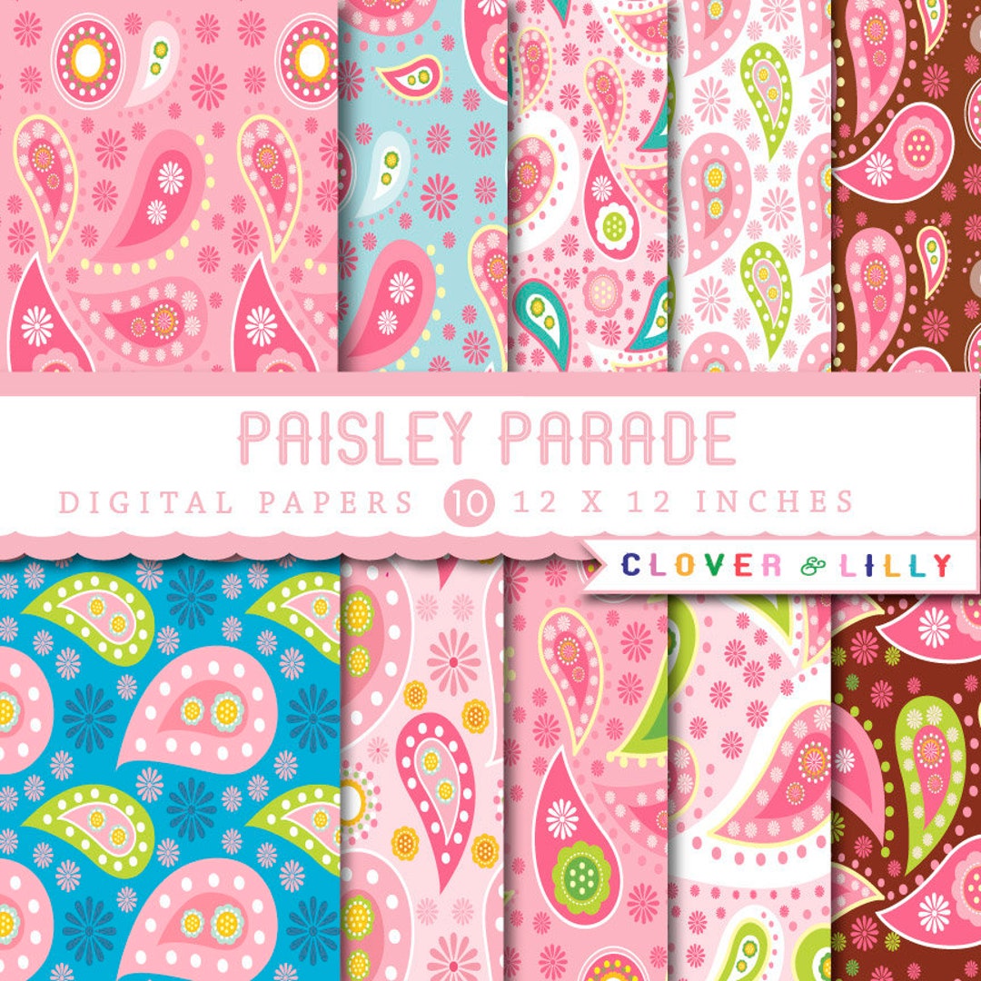 Paisley Digital Papers for Scrapbooking, Cards, Invites, Pink, Brown ...