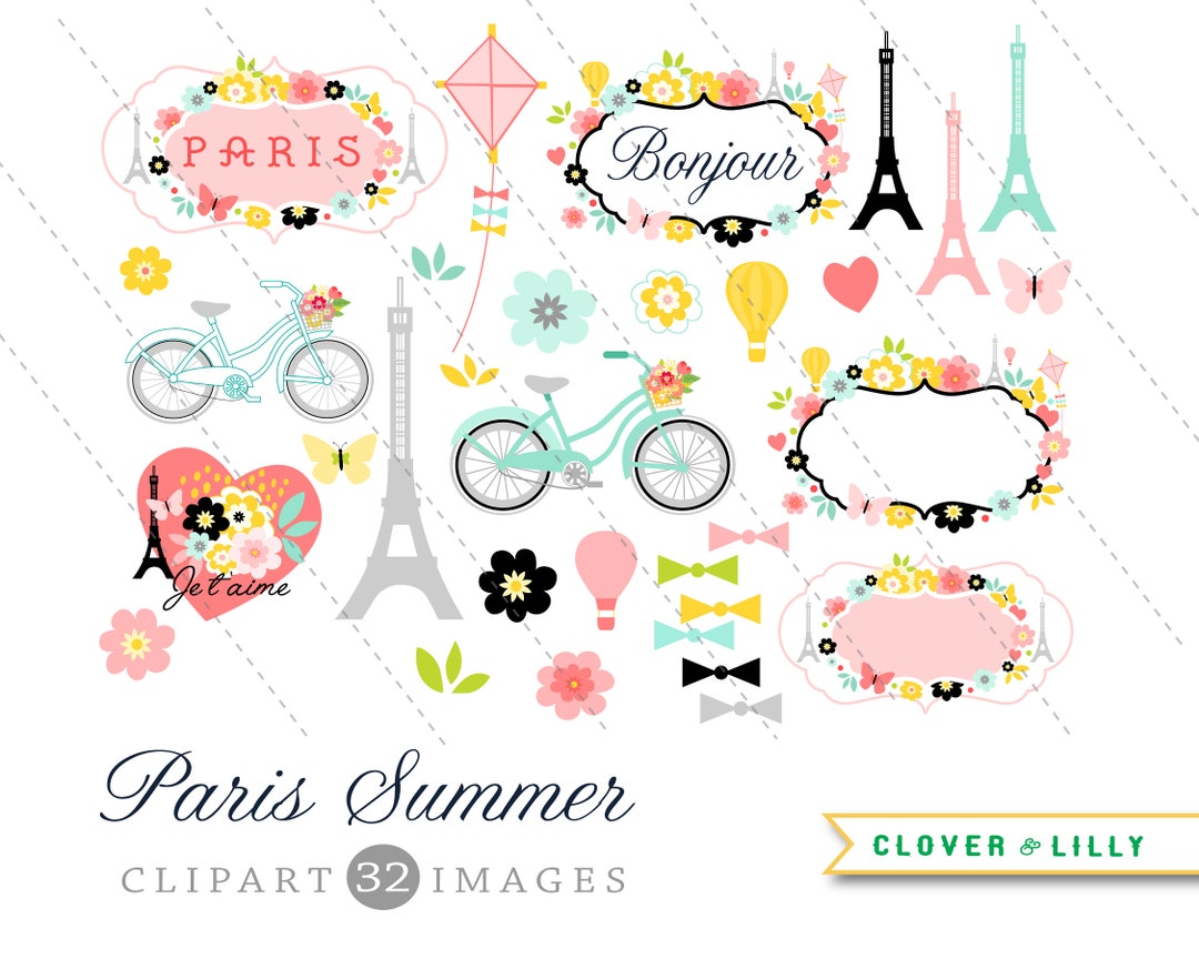 Paris Clipart With the Eiffel Tower Travel Romantic Modern - Etsy