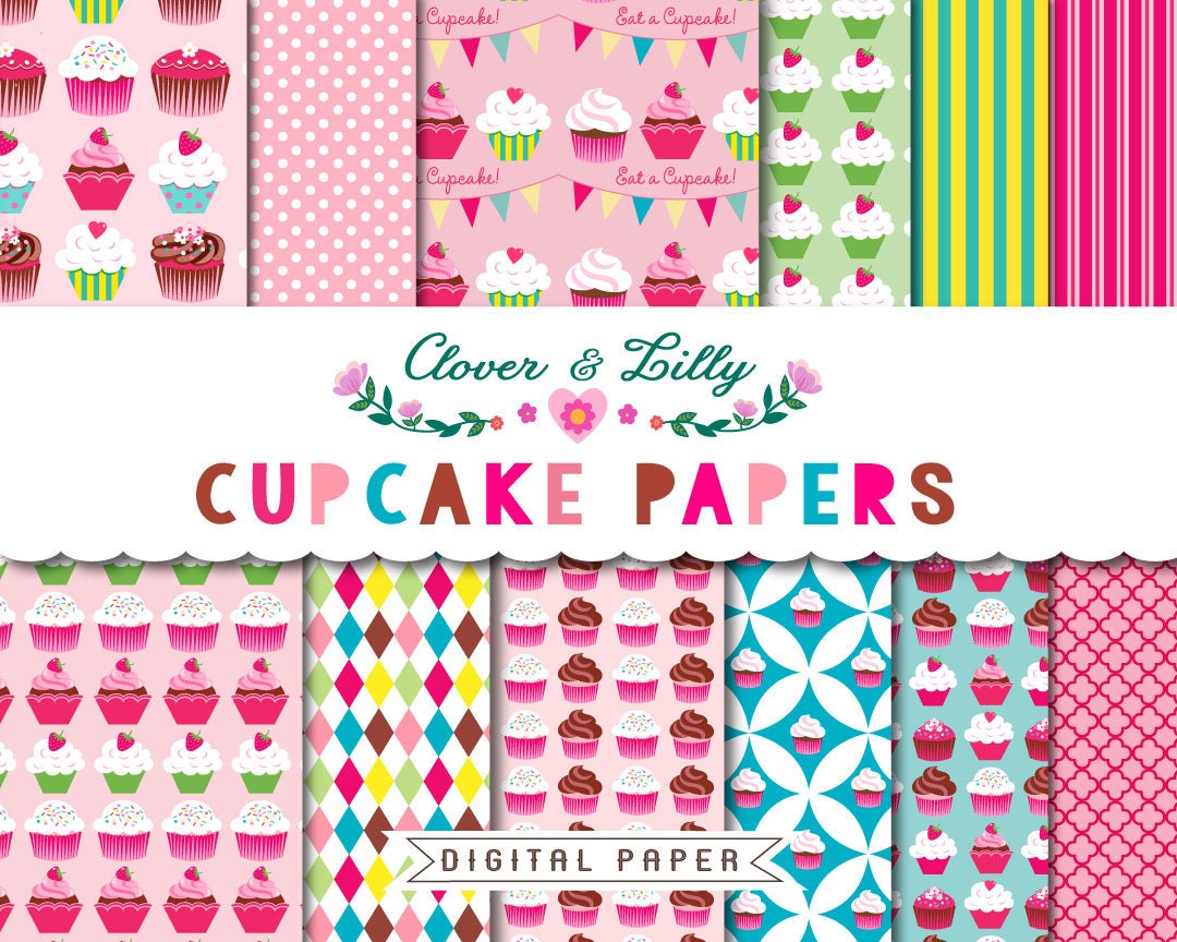 Cupcake Digital Scrapbook Papers for Birthday Invites - Etsy