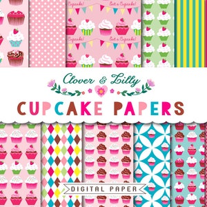 Cupcake Digital Scrapbook Papers for Birthday Invites, Toppers, Cupcake ...