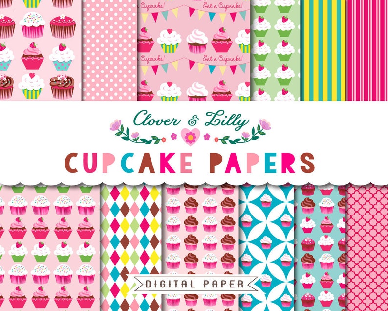 Cupcake Digital Scrapbook Papers for Birthday Invites - Etsy