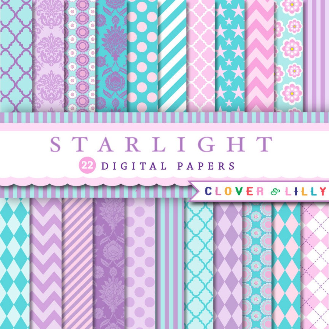 22 Digital Scrapbook Papers Purple, Pink, Turquoise, Teal, Light Blue ...