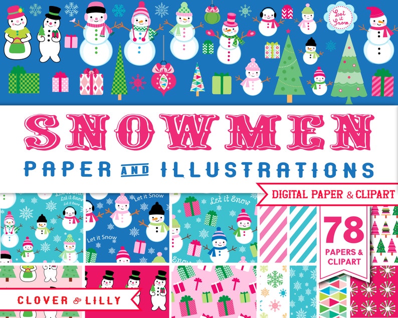 SNOWMEN CLIPART and Digital Paper for Christmas Holiday - Etsy