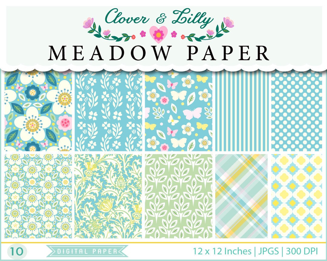 Blue and Yellow Digital Papers With Modern Floral Designs | Etsy