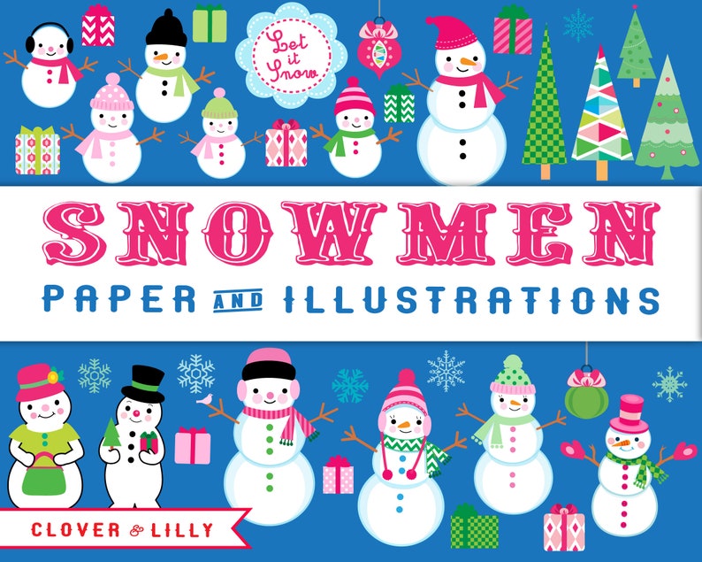 SNOWMEN CLIPART and Digital Paper for Christmas Holiday - Etsy