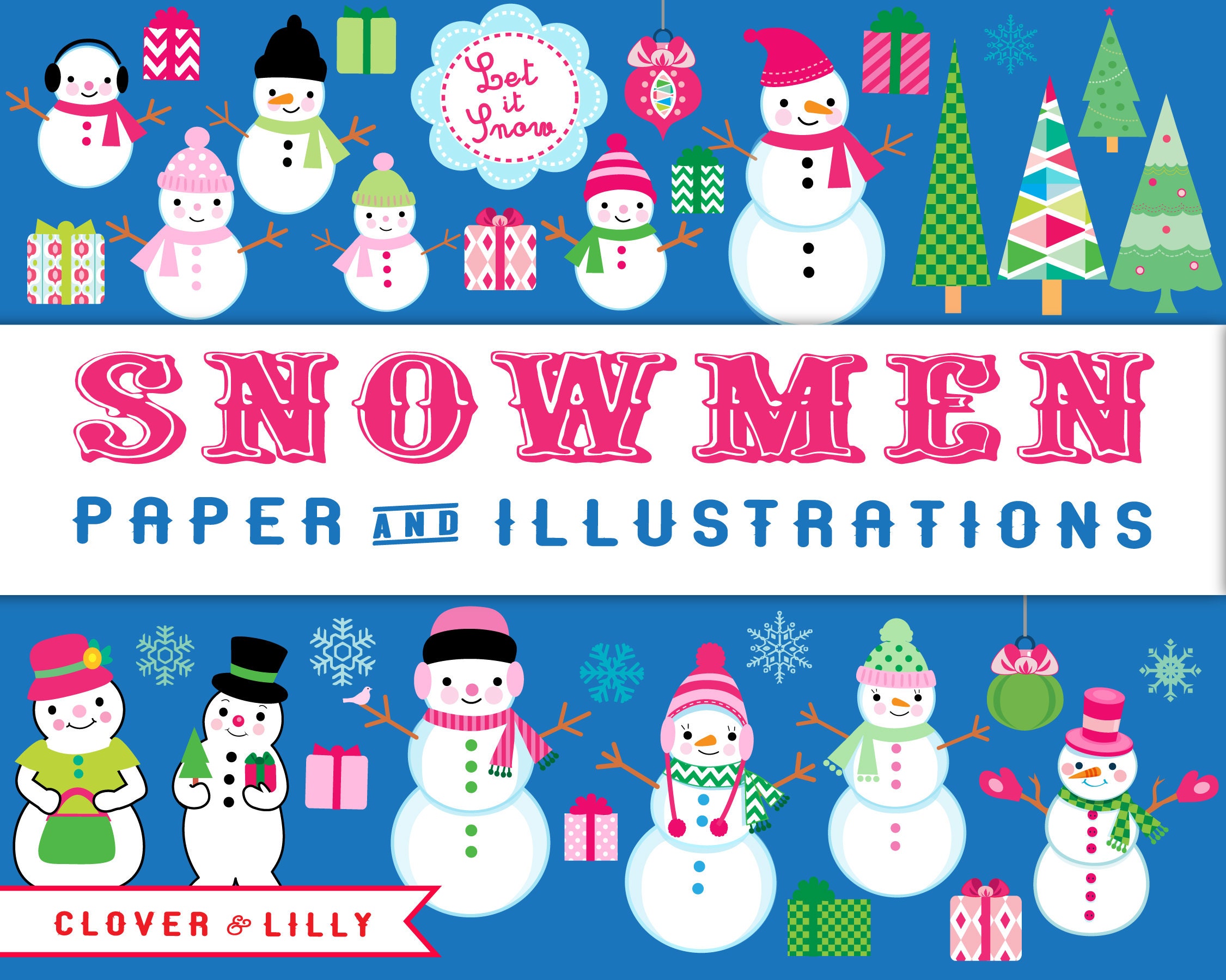 SNOWMEN CLIPART and Digital Paper for Christmas, Holiday Crafts ...