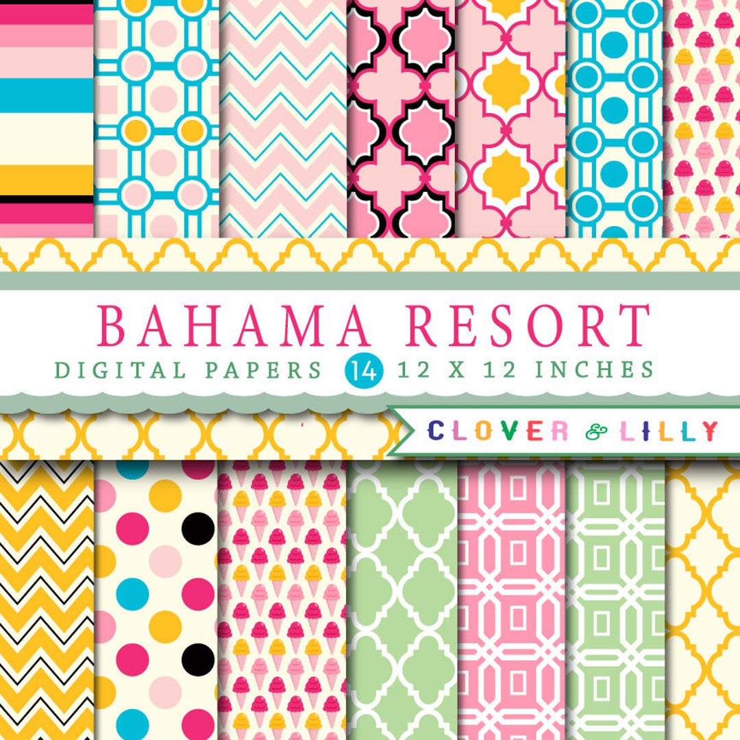 Bahama Resort Digital Scrapbook Papers Quatrefoil, Trellis, Modern ...