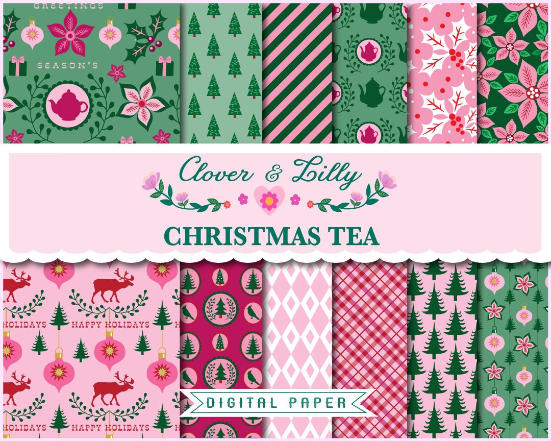 Christmas Digital Paper Modern Christmas Tea Scrapbook Papers - Etsy