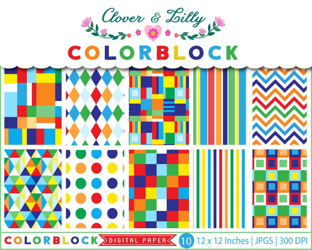 COLORBLOCK Digital Scrapbook Paper Primary Colors Red Blue - Etsy