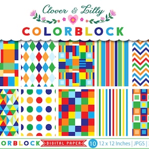 COLORBLOCK Digital Scrapbook Paper Primary Colors Red Blue - Etsy