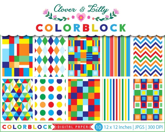 COLORBLOCK Digital Scrapbook Paper Primary Colors Red Blue - Etsy