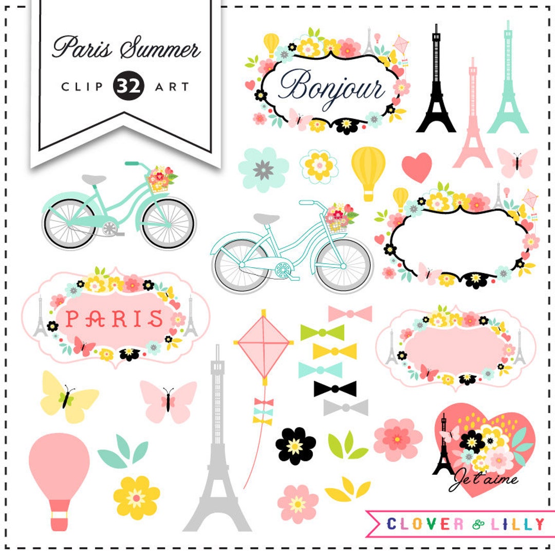 Paris Clipart With the Eiffel Tower, Travel, Romantic, Modern Scrapbook ...