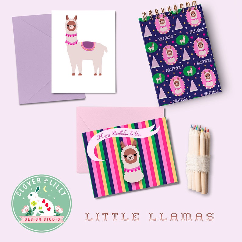 Llama Clipart Cute Llamas Clip Art Burro Birthday Card - Etsy