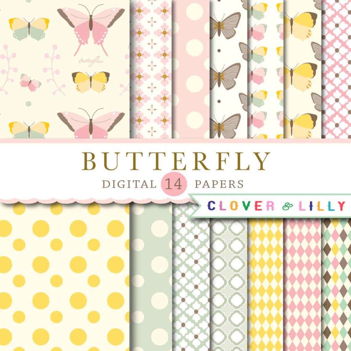BUTTERFLY Digital Scrapbook Papers Commercial Use Included Instant ...