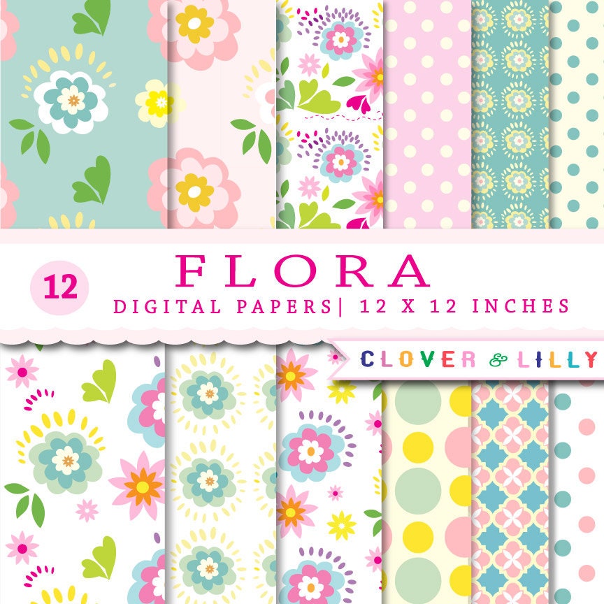 Floral Digital Paper, FLORA, Instant Download, Commercial Use ...