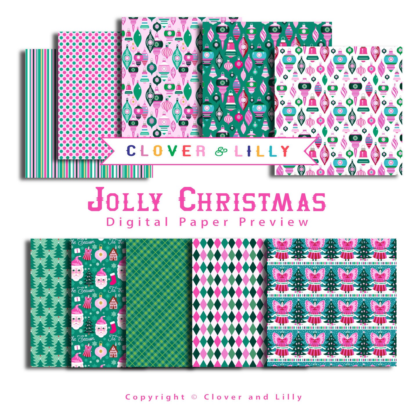 Christmas Digital Paper for Card Design, Crafts, Scrapbooking, Jolly ...