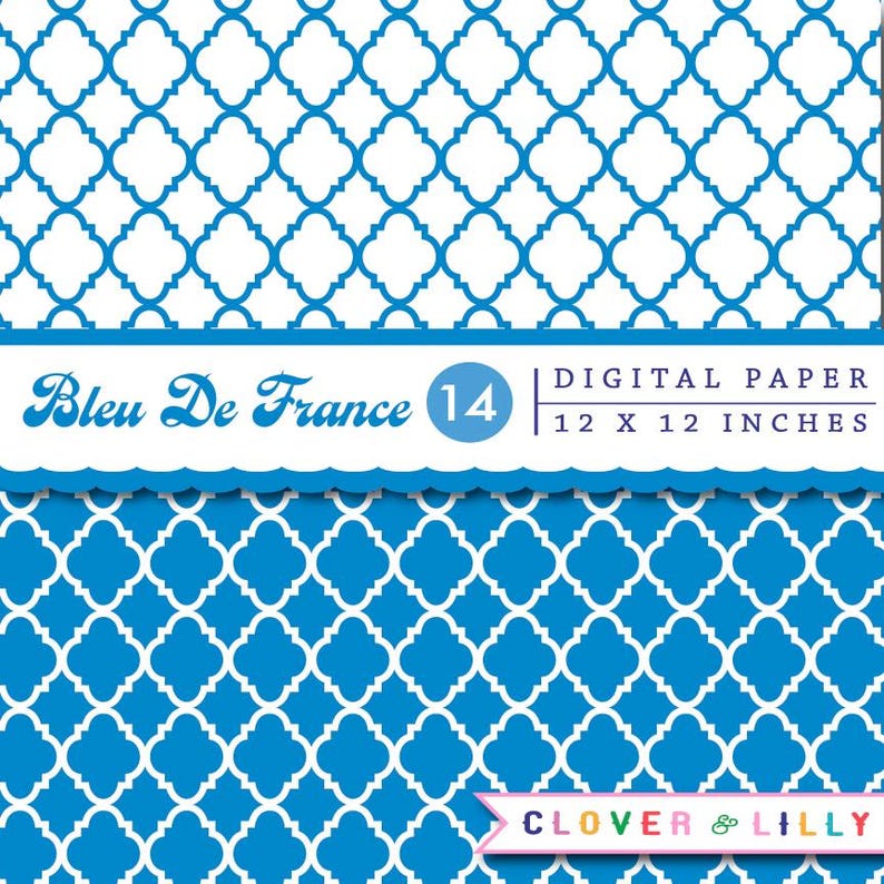 Bright Blue Digital Paper, Scrapbook Papers, All Blue Quatrefoil ...