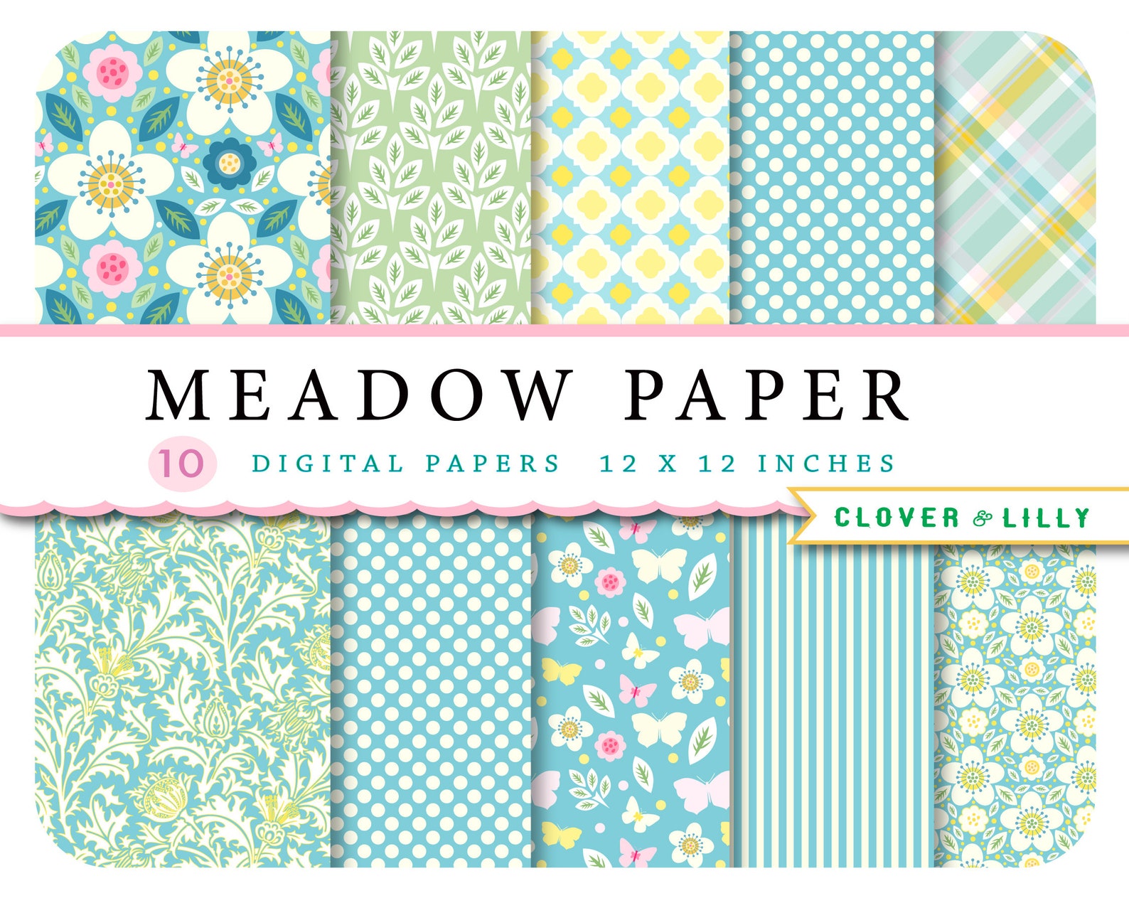 Blue and Yellow Digital Papers With Modern Floral Designs | Etsy