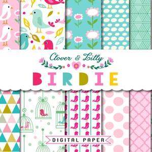 BIRDIE Digital Scrapbook Papers for Card Design Invites | Etsy