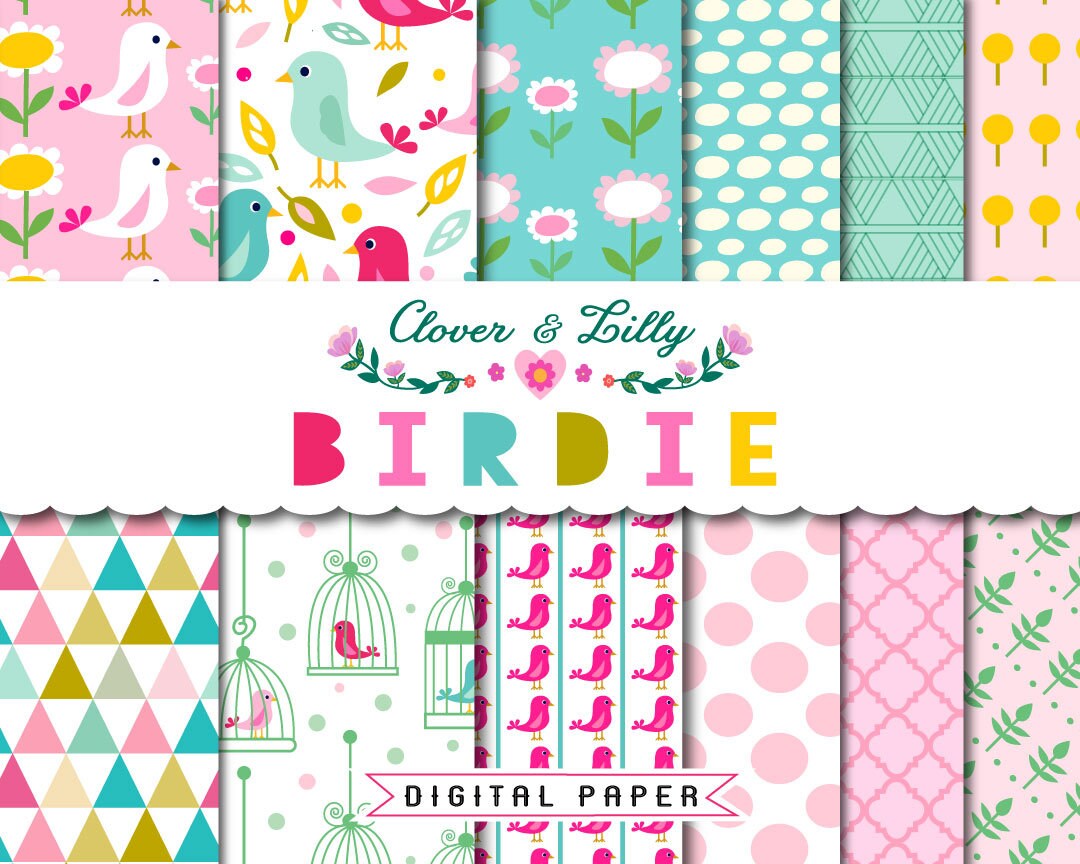 BIRDIE Digital Scrapbook Papers for Card Design Invites | Etsy