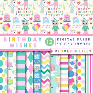 Birthday Party Digital Papers for Cards, Invites, Polka Dots, Cakes ...