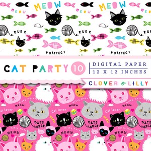 CAT PARTY Digital Scrapbook Paper, Cats, Birthday, Persian, Siamese ...