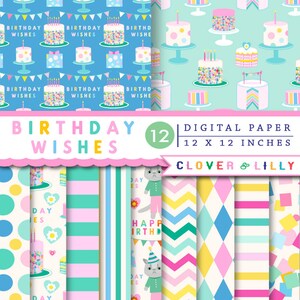 Birthday Party Digital Papers for Cards, Invites, Polka Dots, Cakes ...