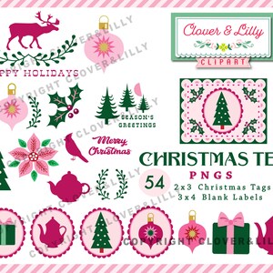 Christmas Tea Clipart Labels Tags Teapot Poinsettias - Etsy
