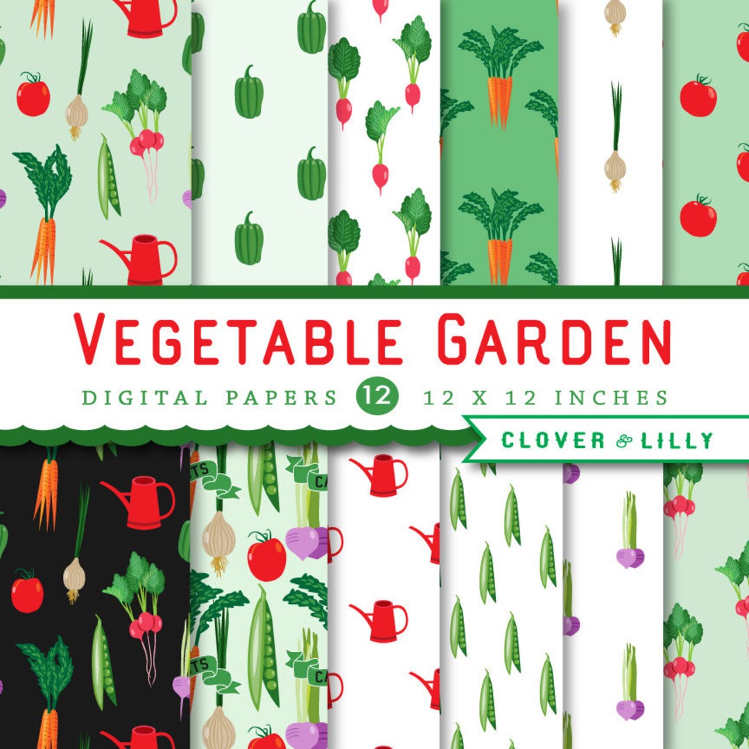 Vegetable Garden Digital Paper, Vegetarian, Scrapbook Papers, Tomatoes ...