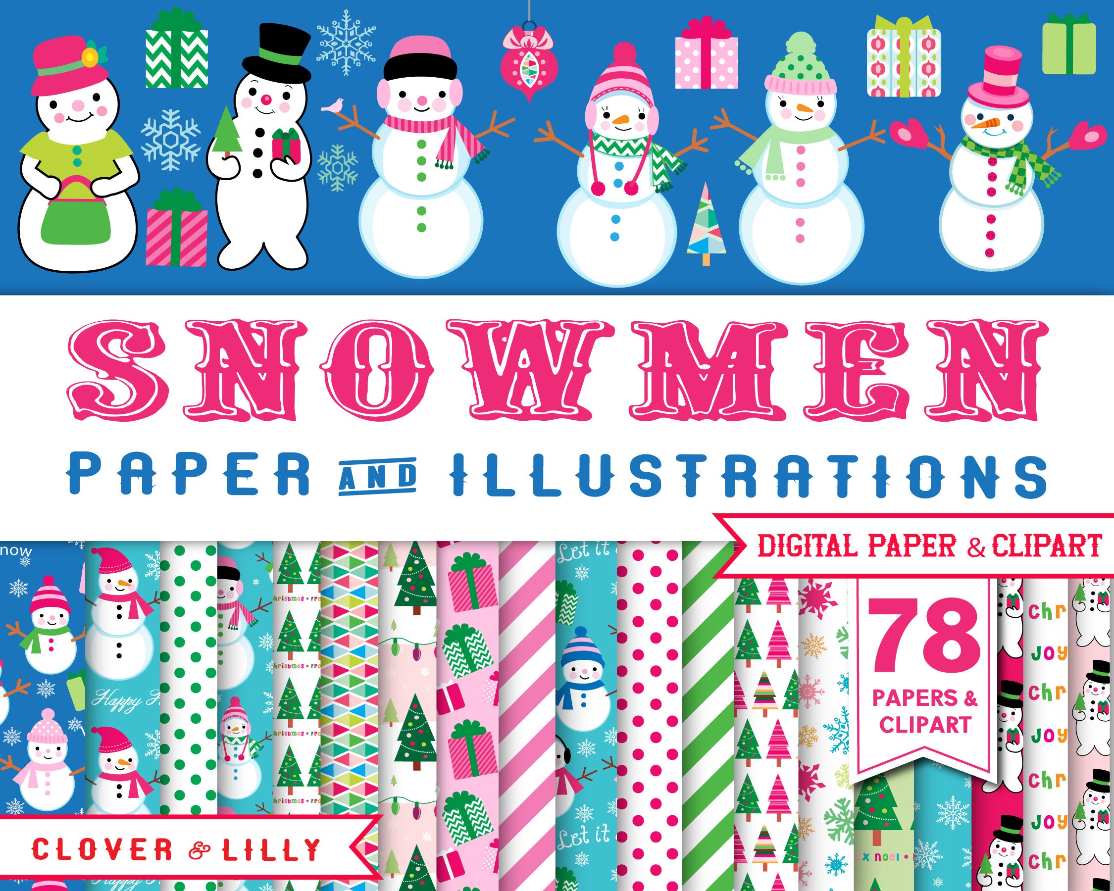SNOWMEN CLIPART and digital paper for Christmas Holiday | Etsy