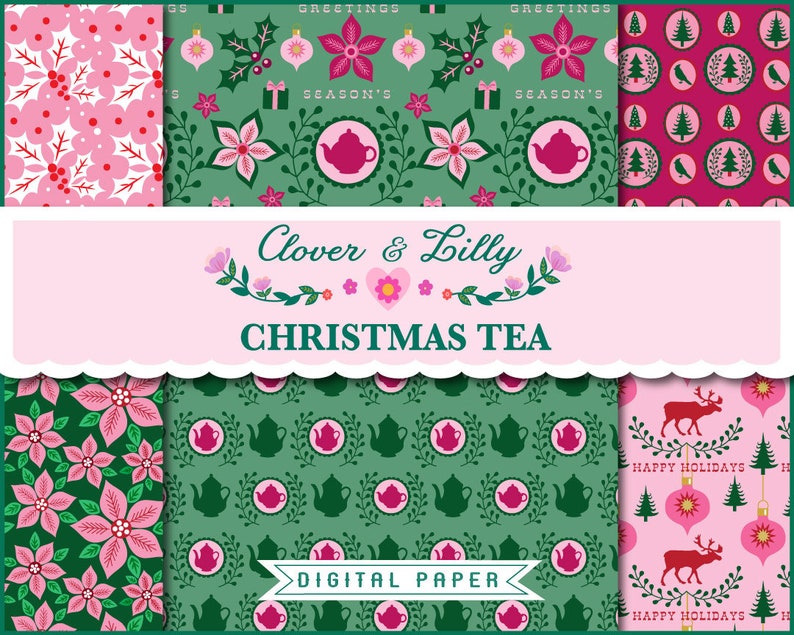 Christmas Digital Paper Modern Christmas Tea Scrapbook Papers - Etsy