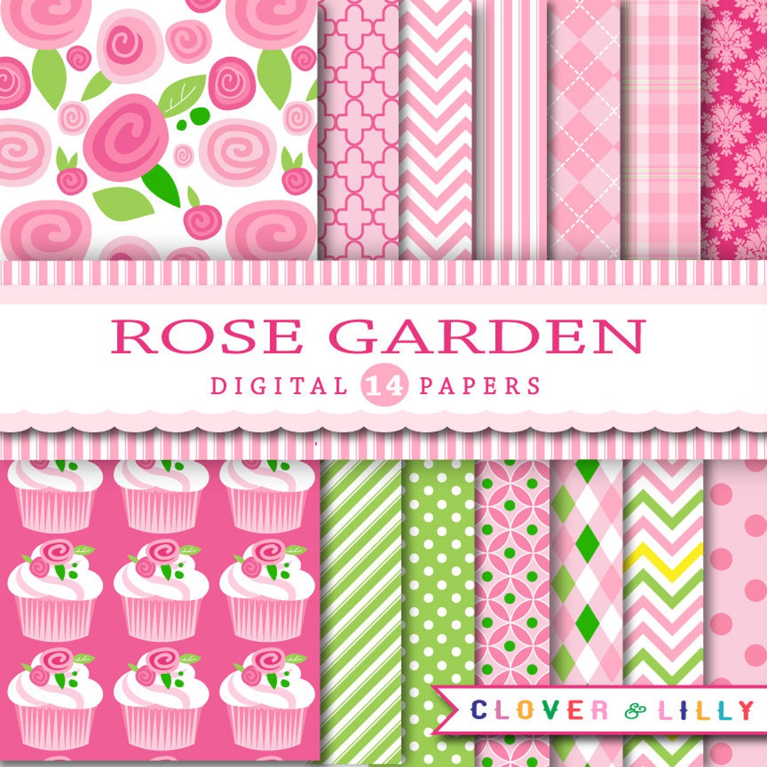 ROSE GARDEN Digital Scrapbook Papers for Card Design, Invites, Roses ...