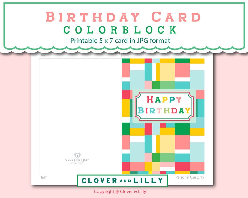 Printable Birthday Card in Colorblock. Bright Colors 5 X 7 | Etsy