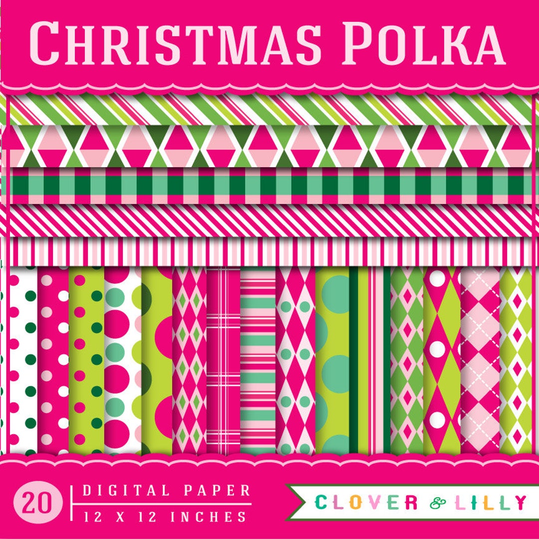 Christmas Digital Scrapbook Paper Christmas Polka Hot Pink, Green, Lime ...