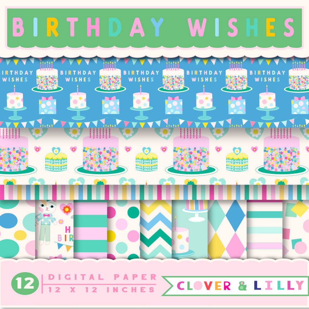 Birthday Party Digital Papers for Cards, Invites, Polka Dots, Cakes ...