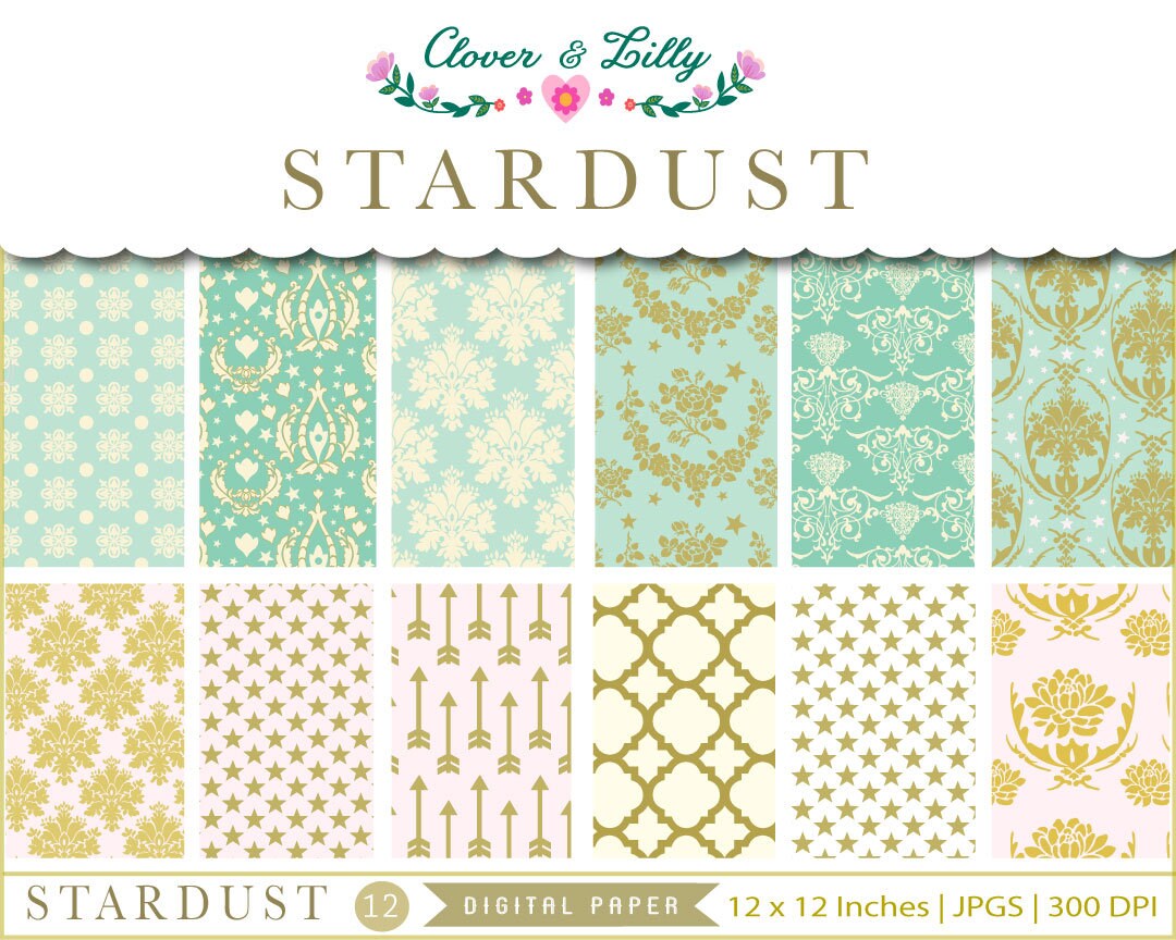 STARDUST Elegant digital paper with stars damask arrows | Etsy