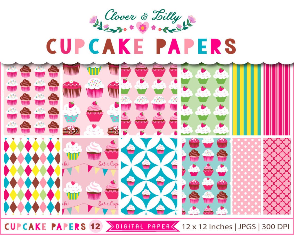 Cupcake Digital Scrapbook Papers for Birthday Invites - Etsy