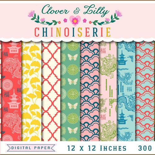 Chinoiserie Digital Paper Chinese Patterns Red & White - Etsy