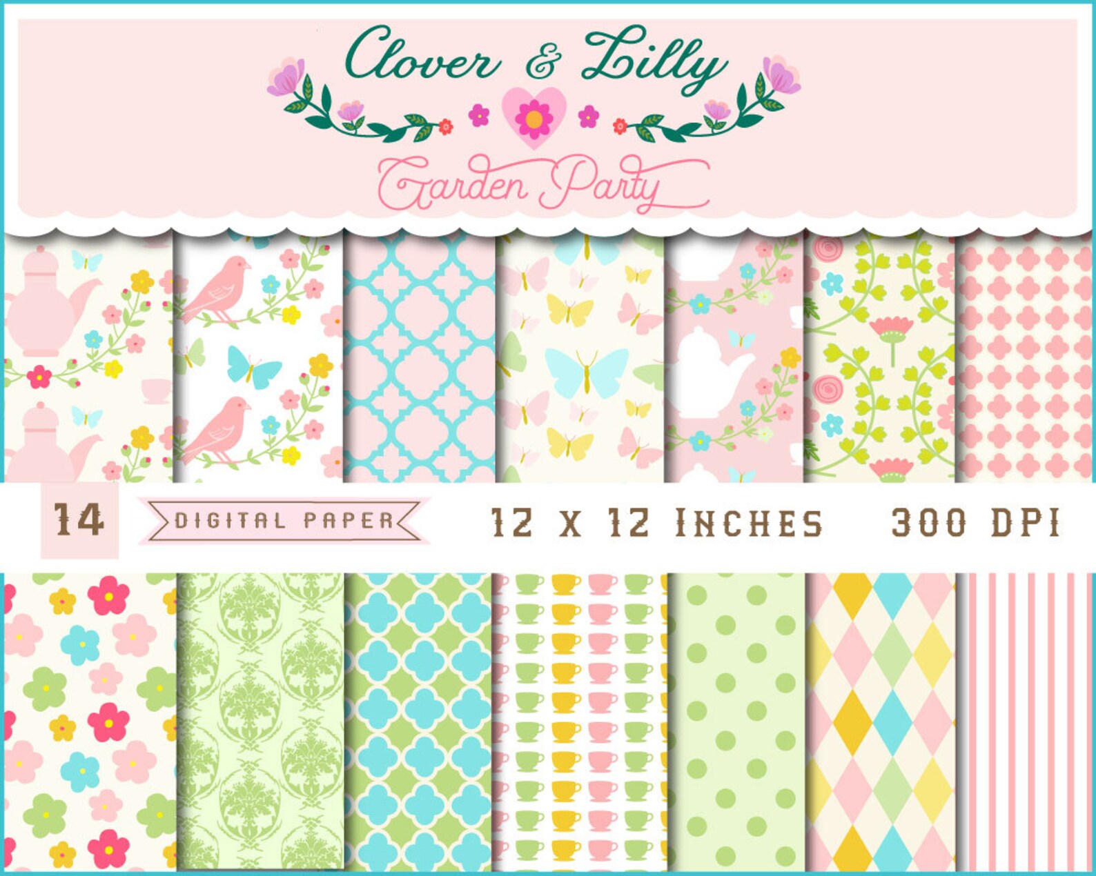 Garden Party Digital Papers for Scrapbooking Cards Invites - Etsy