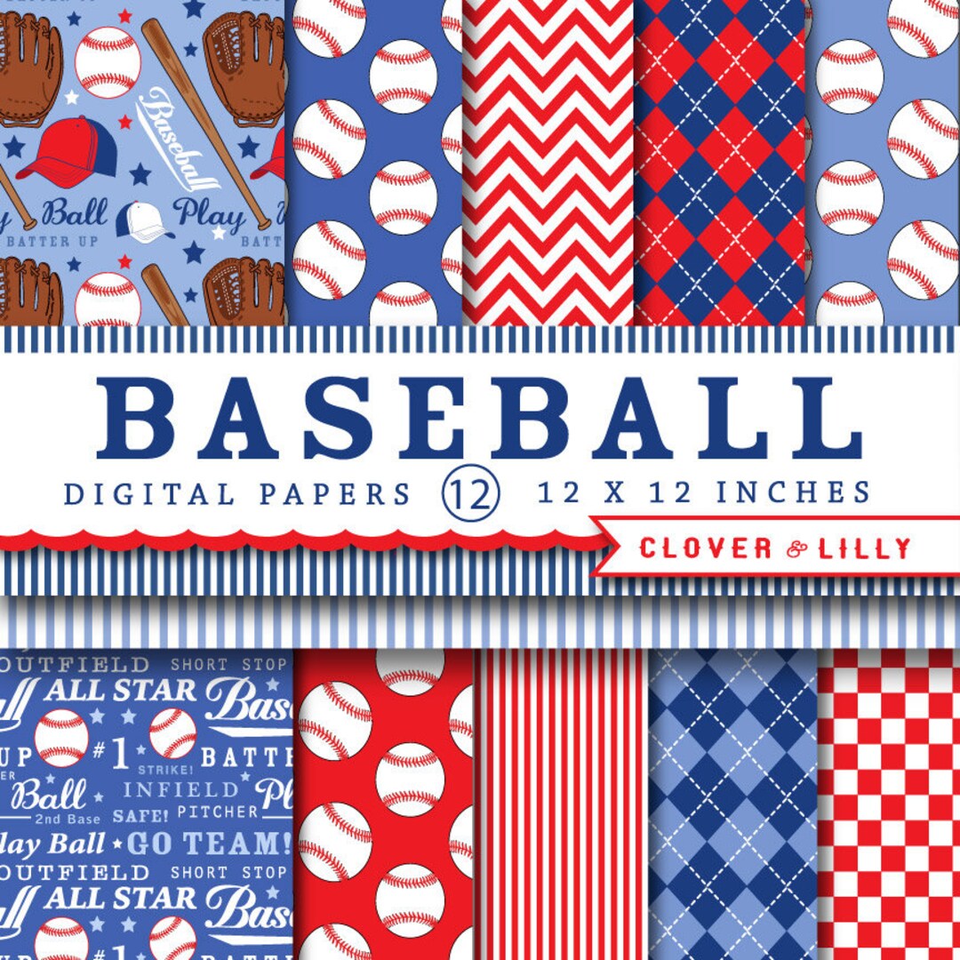 Baseball Digital Papers Scrapbooking Invites, Birthday Party, Balls ...