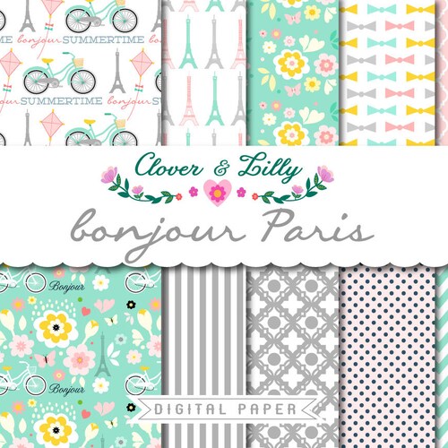 Paris Digital Paper Eiffel Tower Scrapbook Papers French - Etsy
