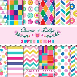 SUPER BRIGHT Digital Paper Colorful, Hot Pink, Purple, Orange ...