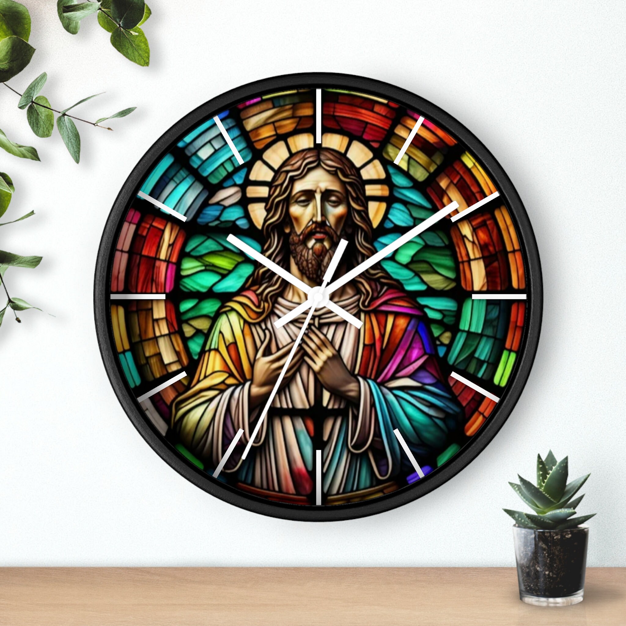 Stained Glass Jesus Christ Wall Clock Quality Wood Clock - Etsy