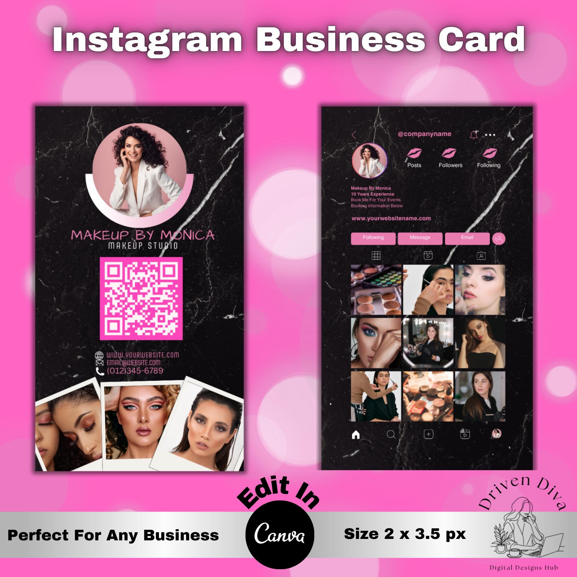 Instagram Business Card, Canva Template Design, QR Code ,IG Card ...