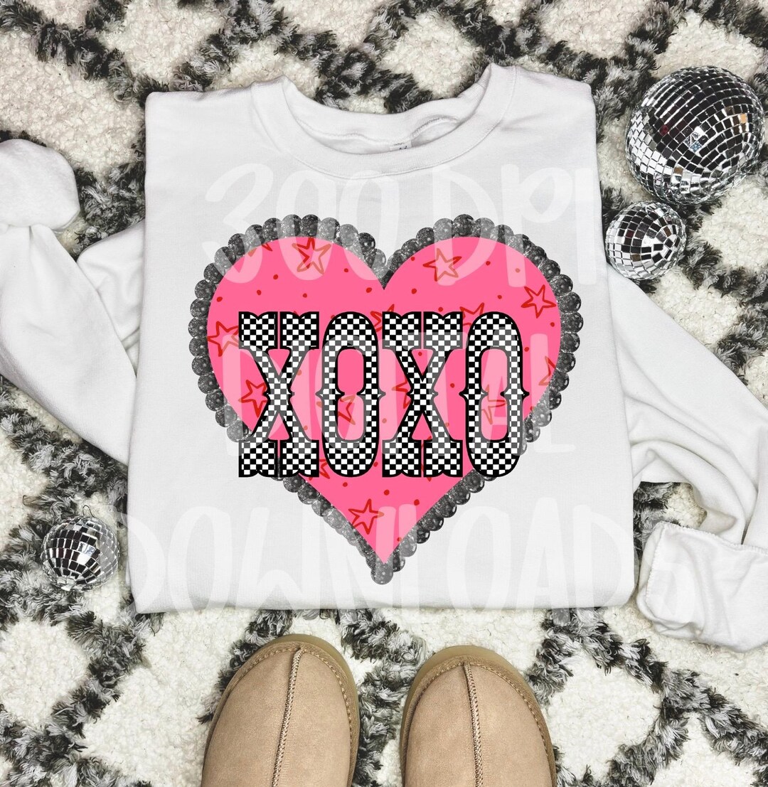 XOXO Checkered Preppy Western Beaded Heart Valentines Day Digital ...