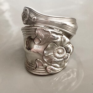 Poppy Spoon Ring, Art Nouveau Unger Bros, Sterling Silver, Fleurette ...