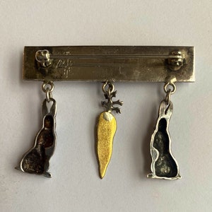 Bunny Rabbit Pin/brooch, Sterling Silver, Carrot , Sun. Signed Great ...