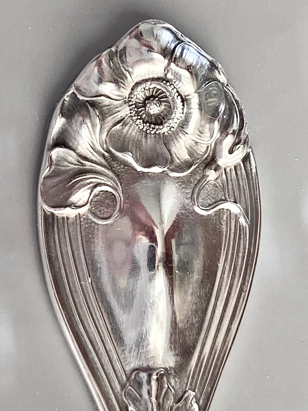 Poppy Spoon Ring, Art Nouveau Unger Bros, Sterling Silver, Fleurette ...